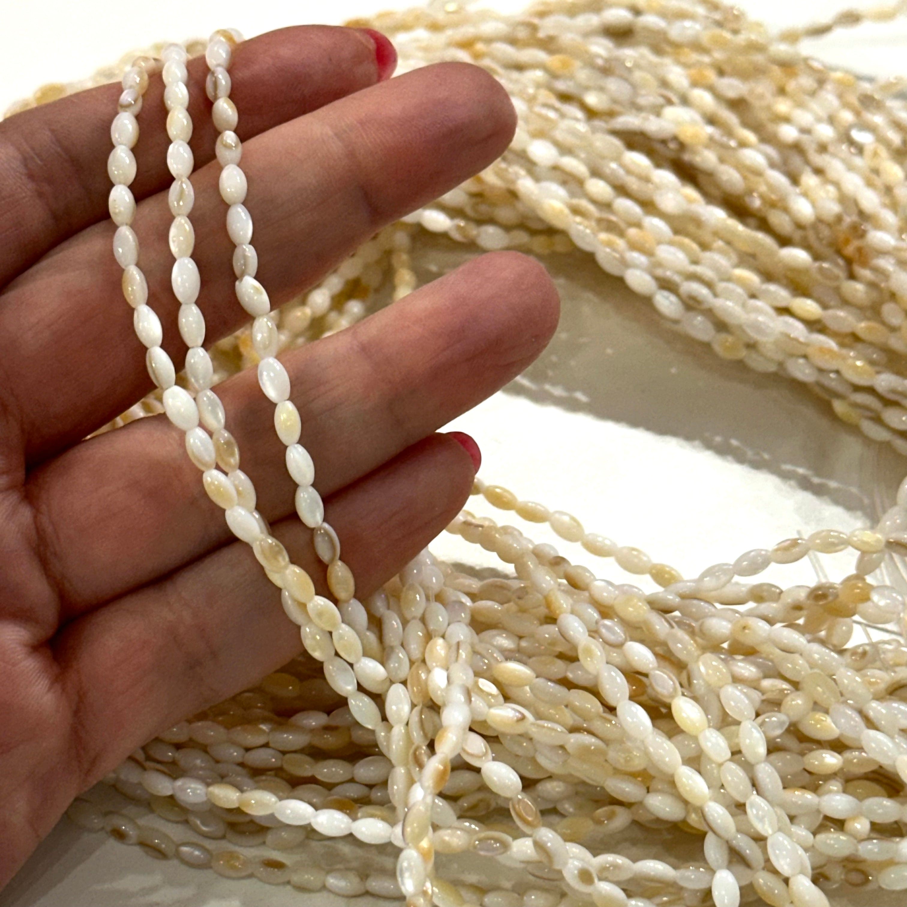 Natural Mother of Pearl Colored Rice Beads,15.5 Inches Strand – Peppy Beads