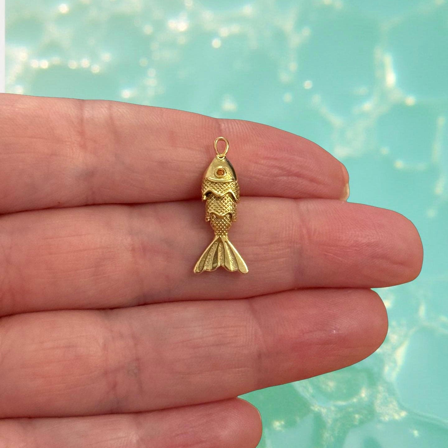 24K Gold Plated Articulated Gold Fish Pendant – 3D Moving Fish Charm ...