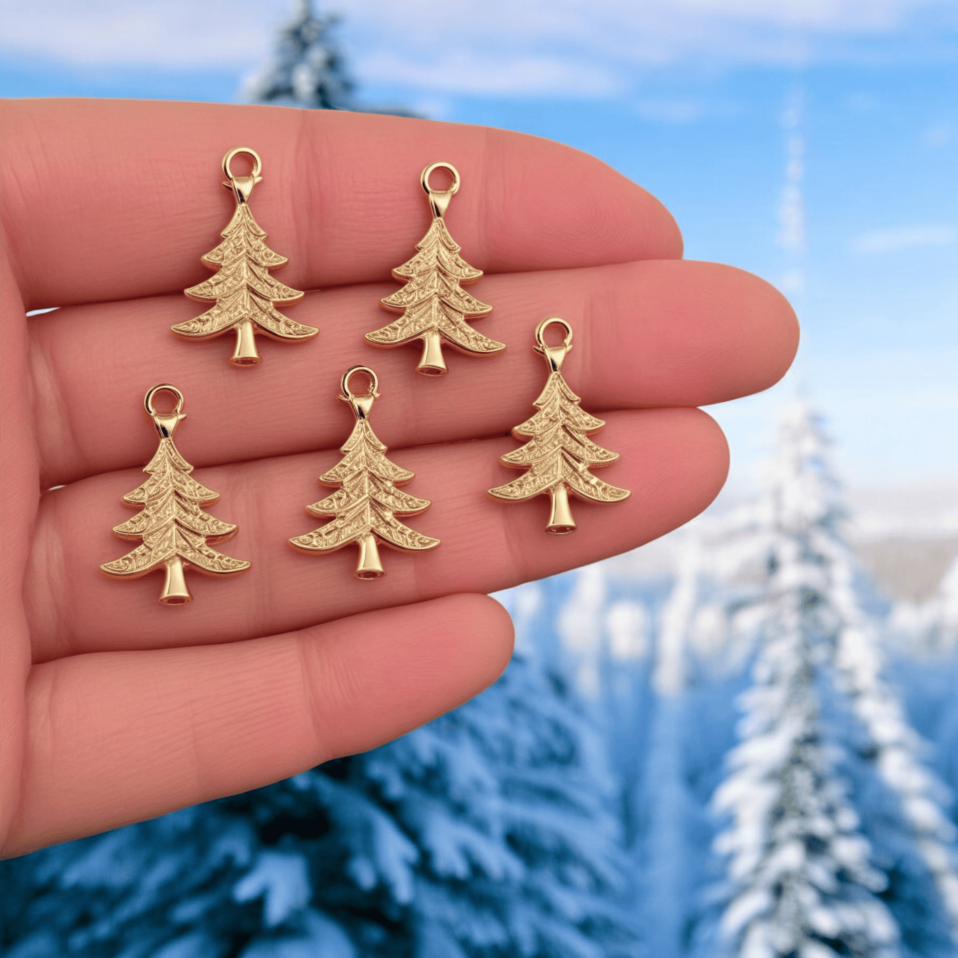 24Kt Gold Plated Christmas Tree Charms, 5 pcs in a pack, Christmas ...