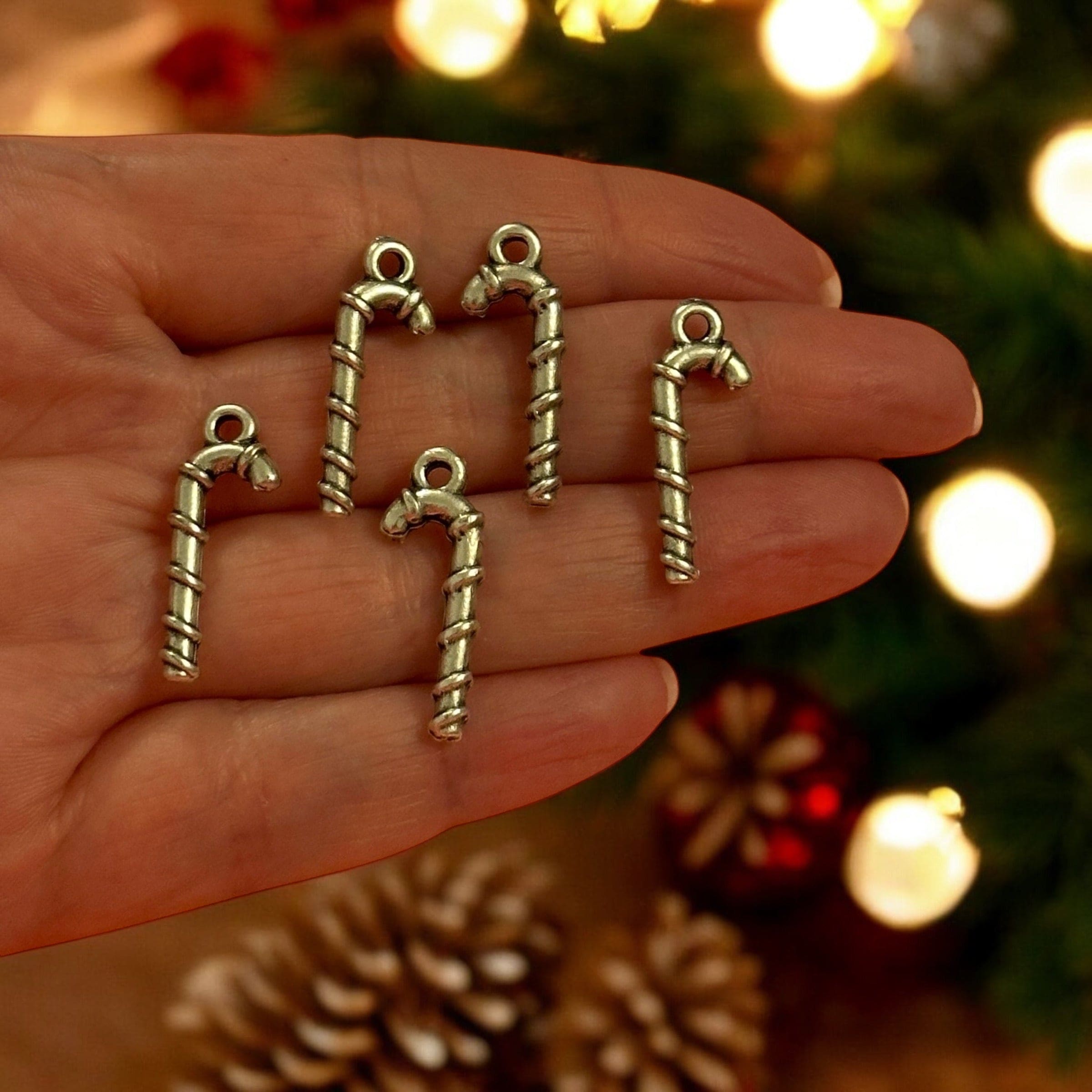 Antique Silver Plated Christmas Candy Cane Charms, 5 pcs in a pack, Ch ...