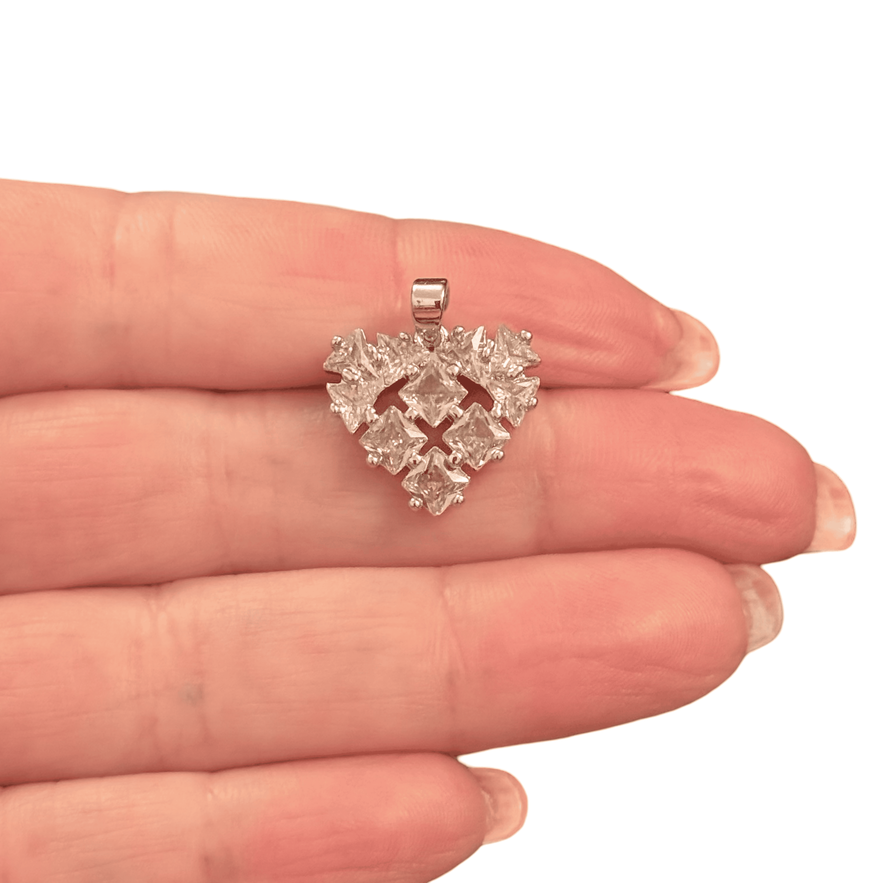 The Pink Heart Cluster Pendant Waterproof Stainless Steel CZ Pendant W ...