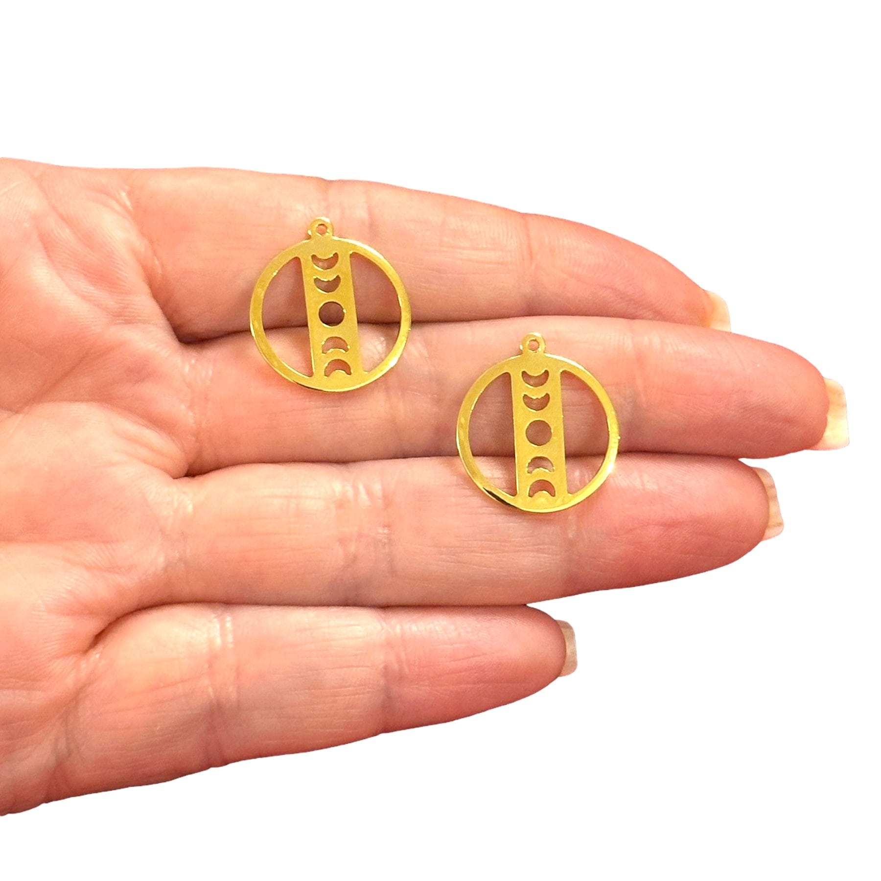 24Kt Gold Plated Phases of Moon Charms, 2 pcs in a pack Peppy Beads