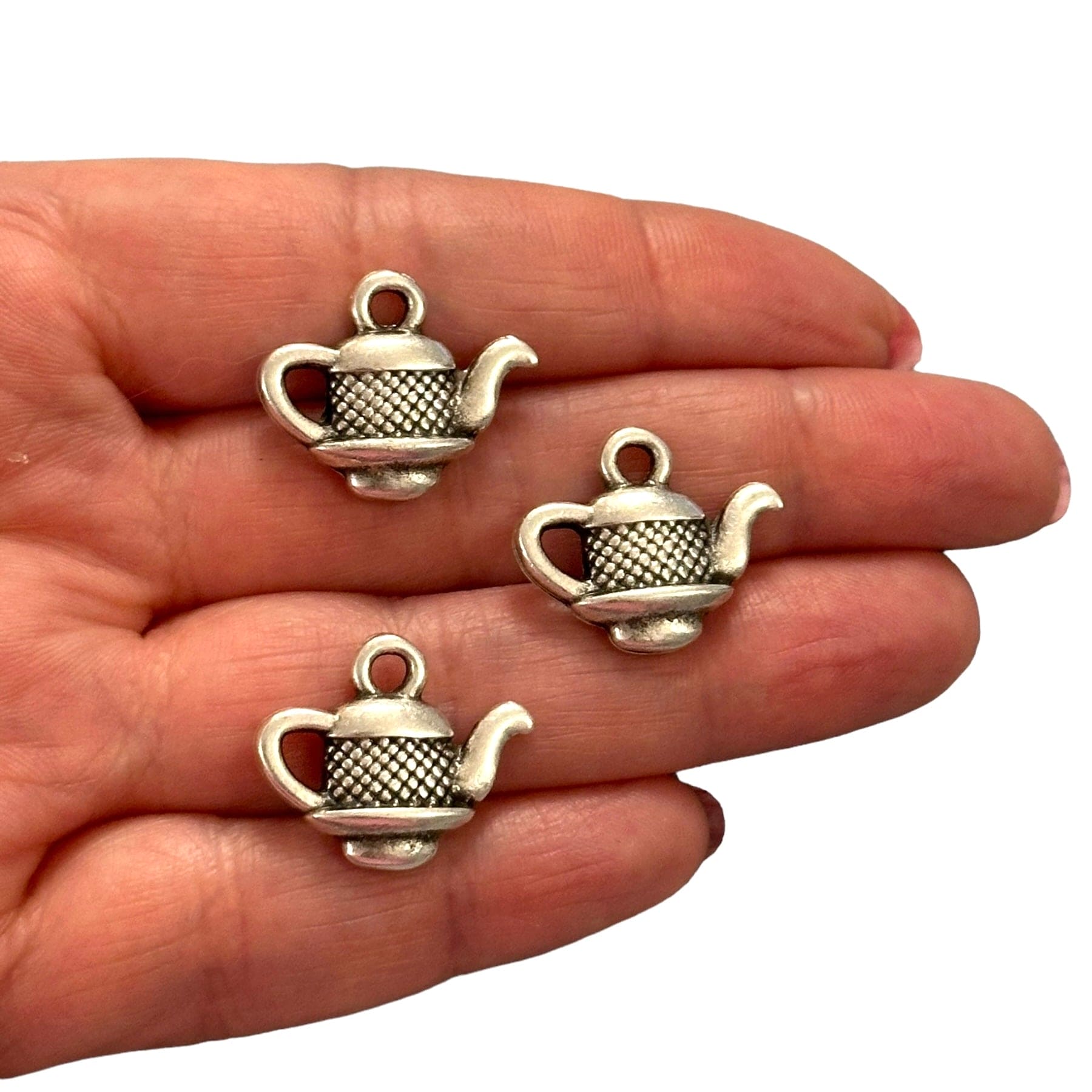 Antique Silver Plated Tea Pot Charms, Silver Tea Time Collection Charm ...