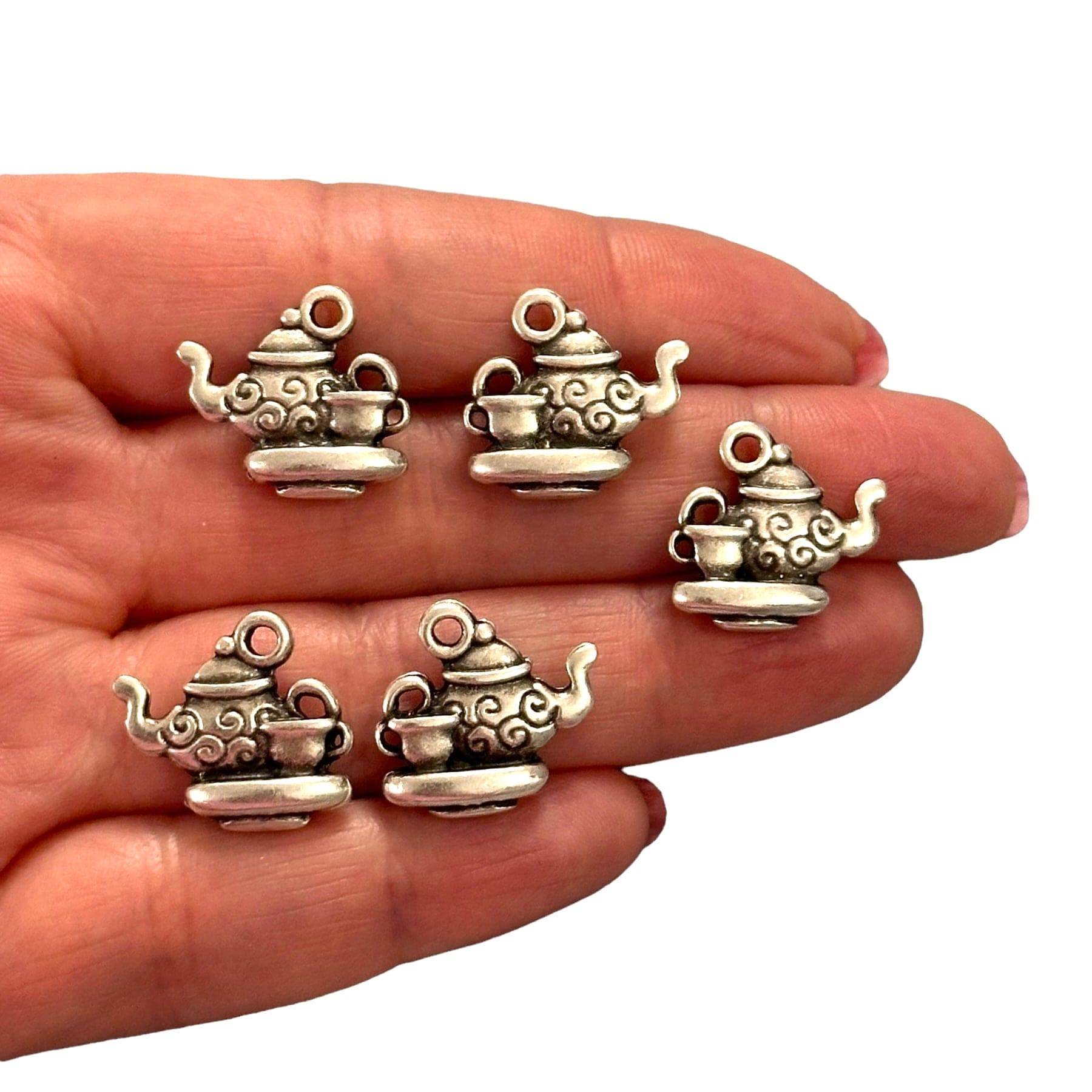 Antique Silver Plated Tea Pot Charms, Silver Tea Time Collection Charm ...