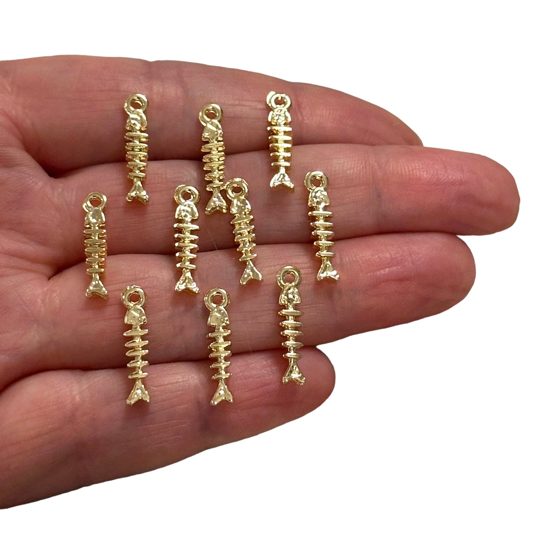 24Kt Gold Plated Fish Bone Charms, Gold Under the Sea Charms, 10 pcs i ...