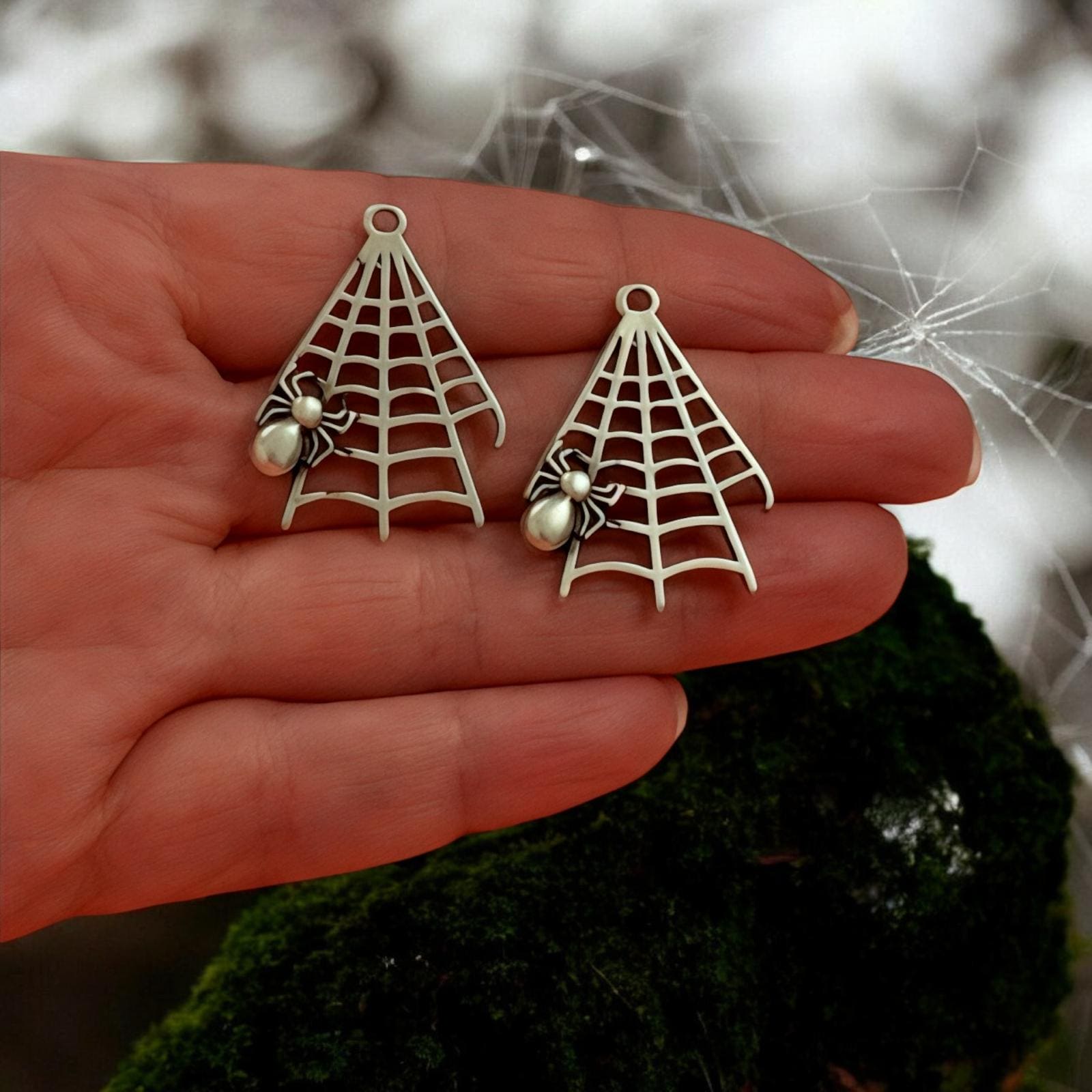 Antique Silver Plated Spider and Spider Web Charms, 2 pcs in a pack ...