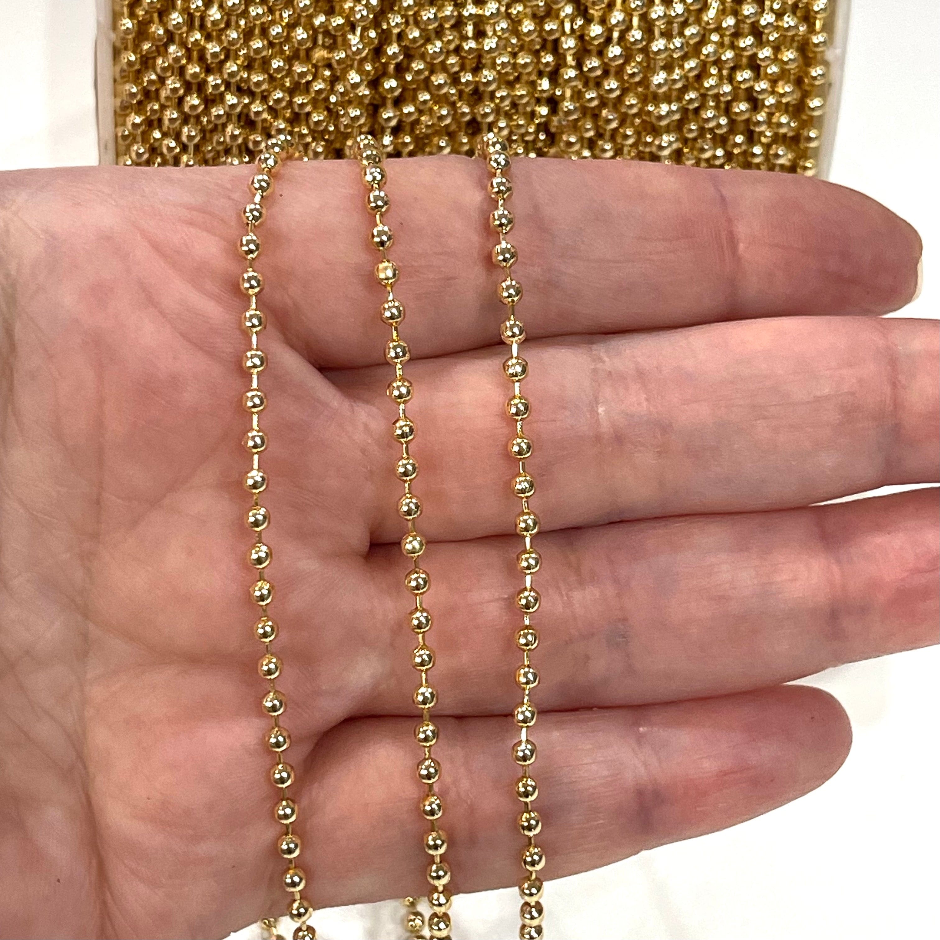 Gold Plated Ball Chain, 2mm Gold Ball Chain Peppy Beads