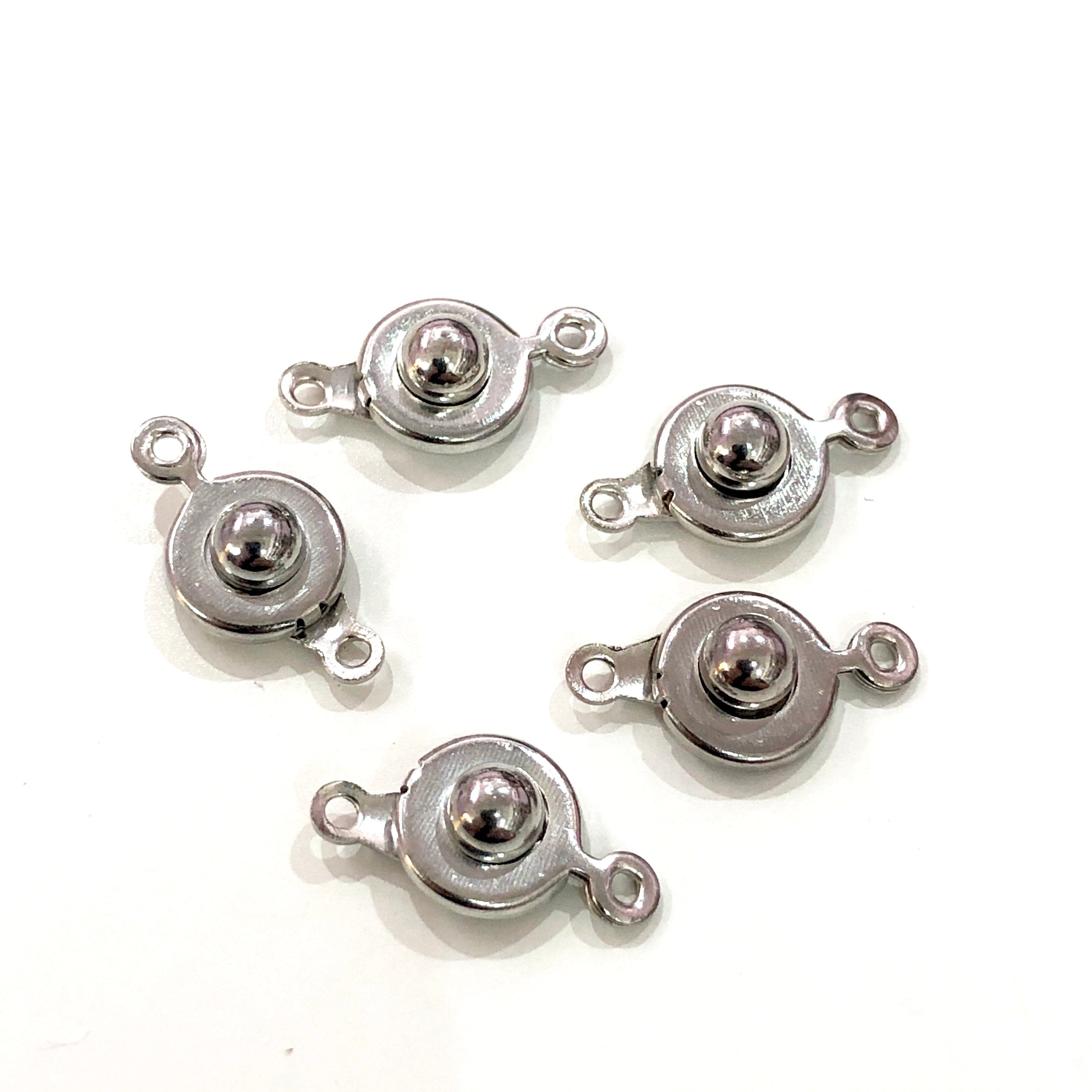 Rhodium Plated Ball and Socket "Snap" clasps, 9mm Ball and Socket "Sna ...