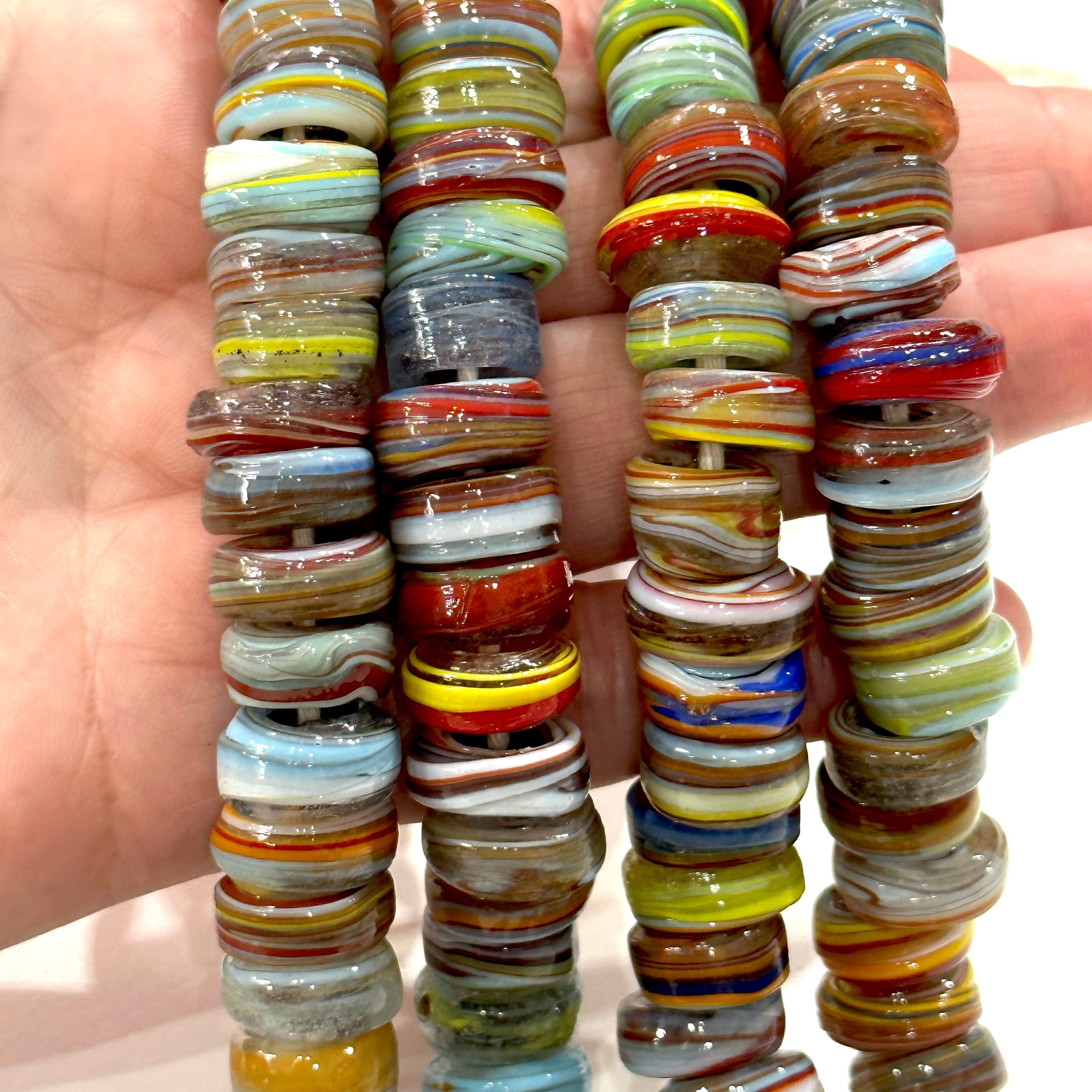 Turkish Artisan Hand Made Marbled Glass Large Ring Beads, 25 Beads in ...
