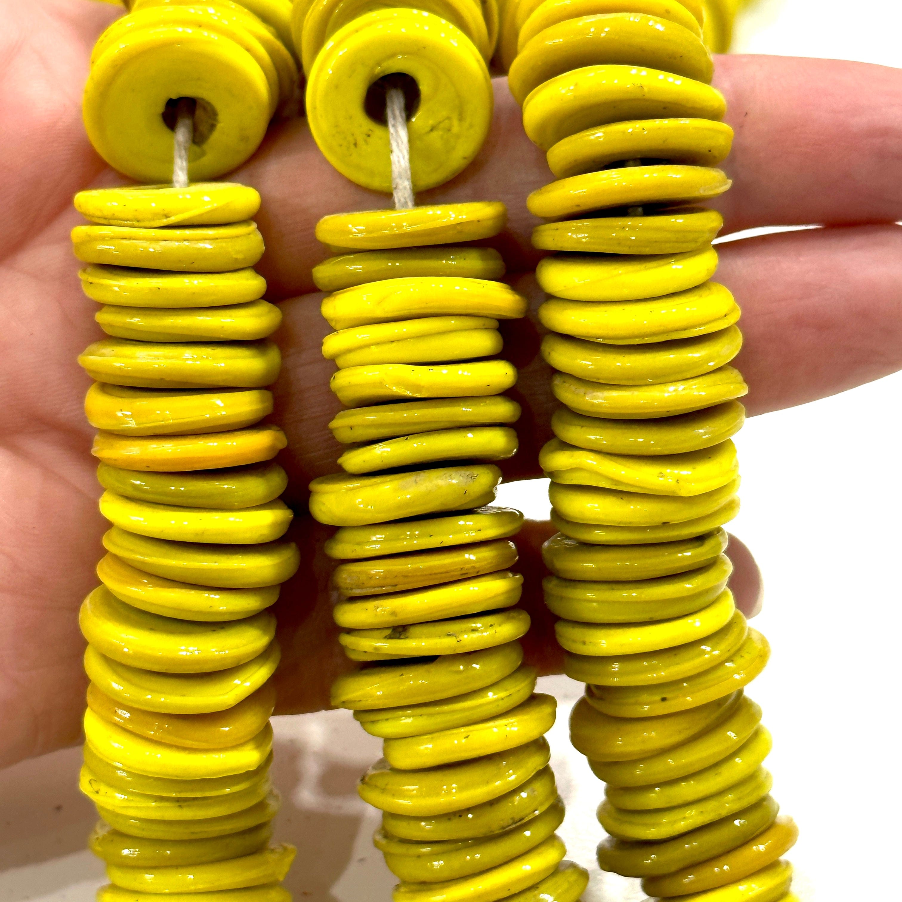 Turkish Artisan Hand Made Yellow Glass Large Ring Beads, 50 Beads in a ...
