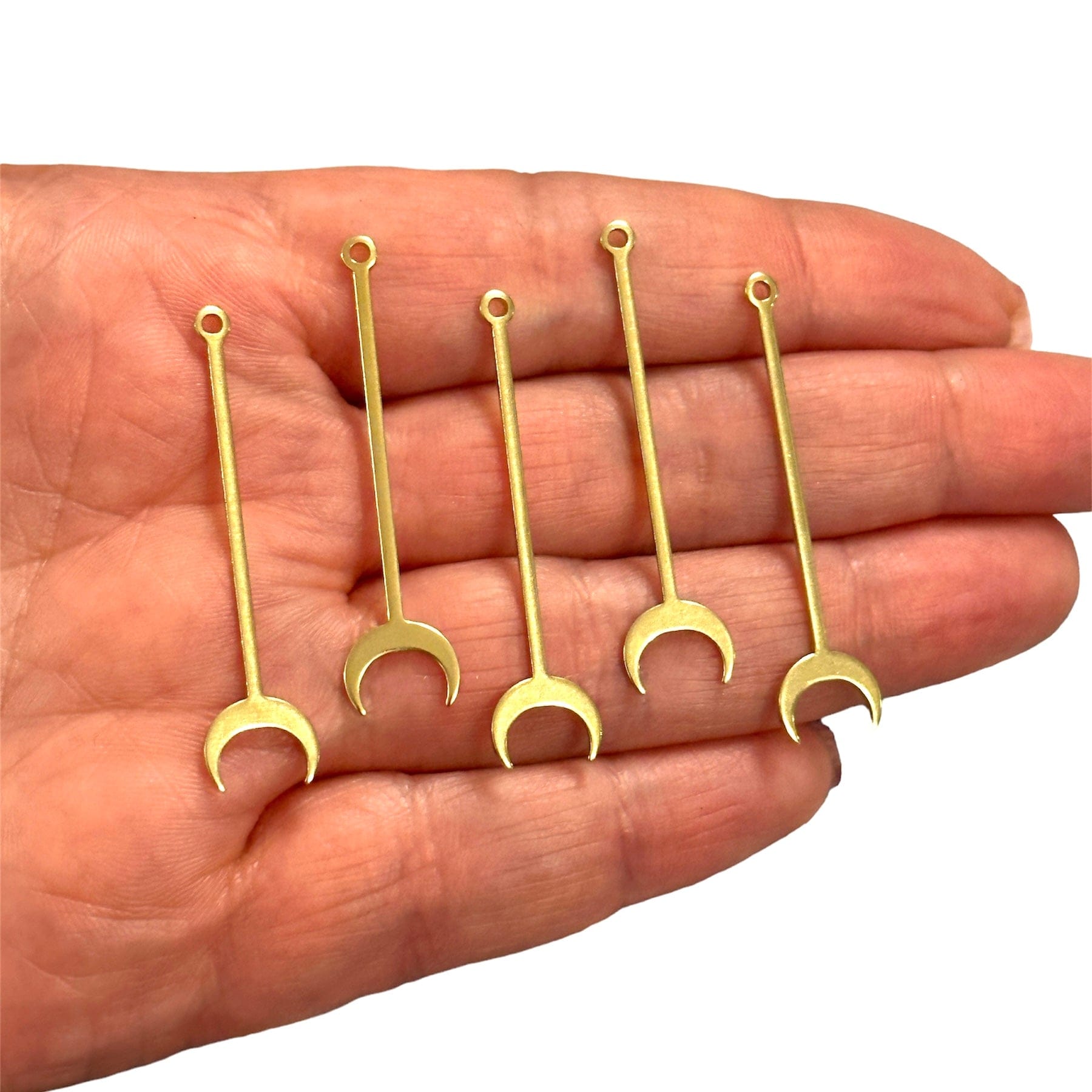 Raw Brass Crescent Stick Charms, 5 pcs in a pack Peppy Beads