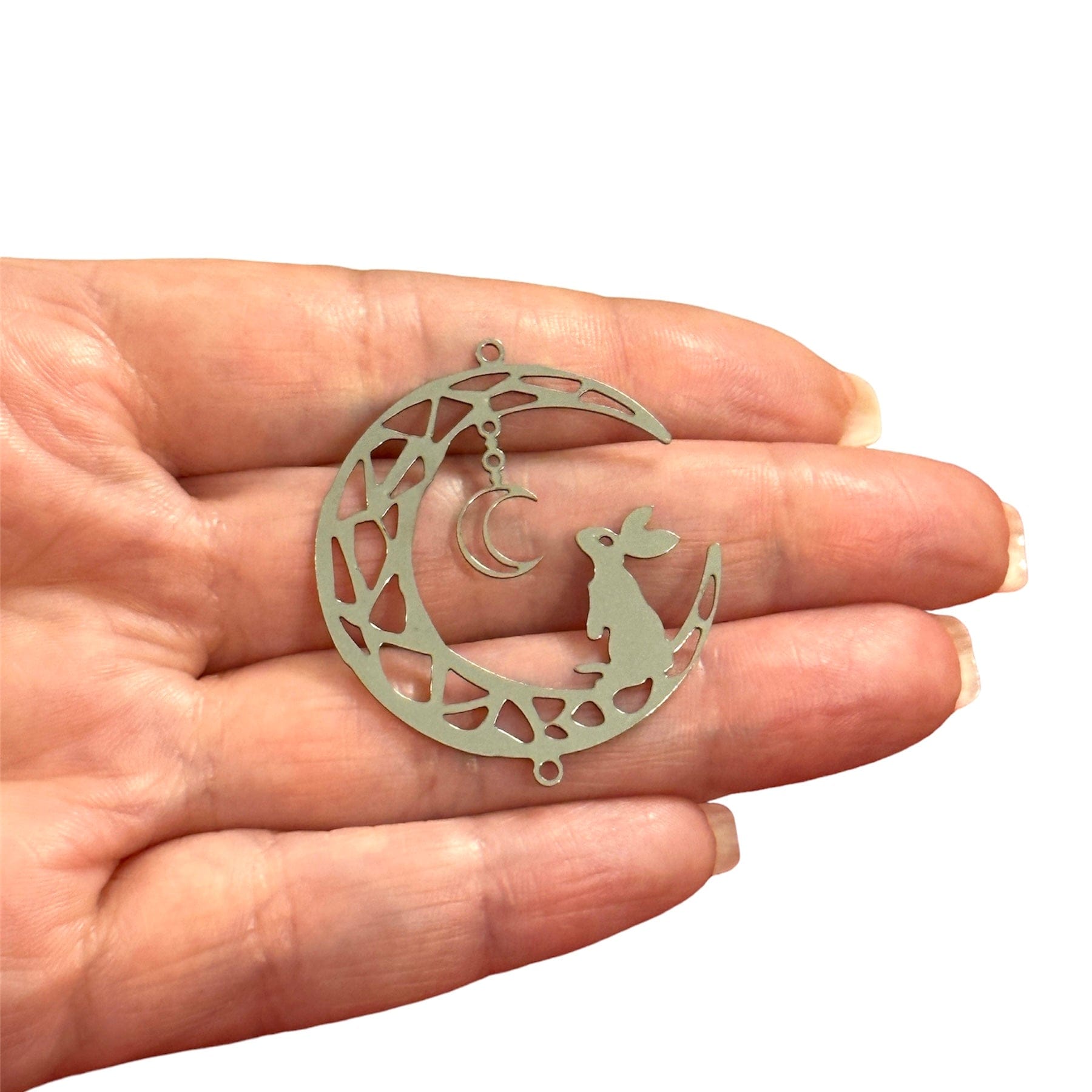 Stainless Steel Rabbit and Moon Charm, Laser Cut Rabbit and Moon Charm ...
